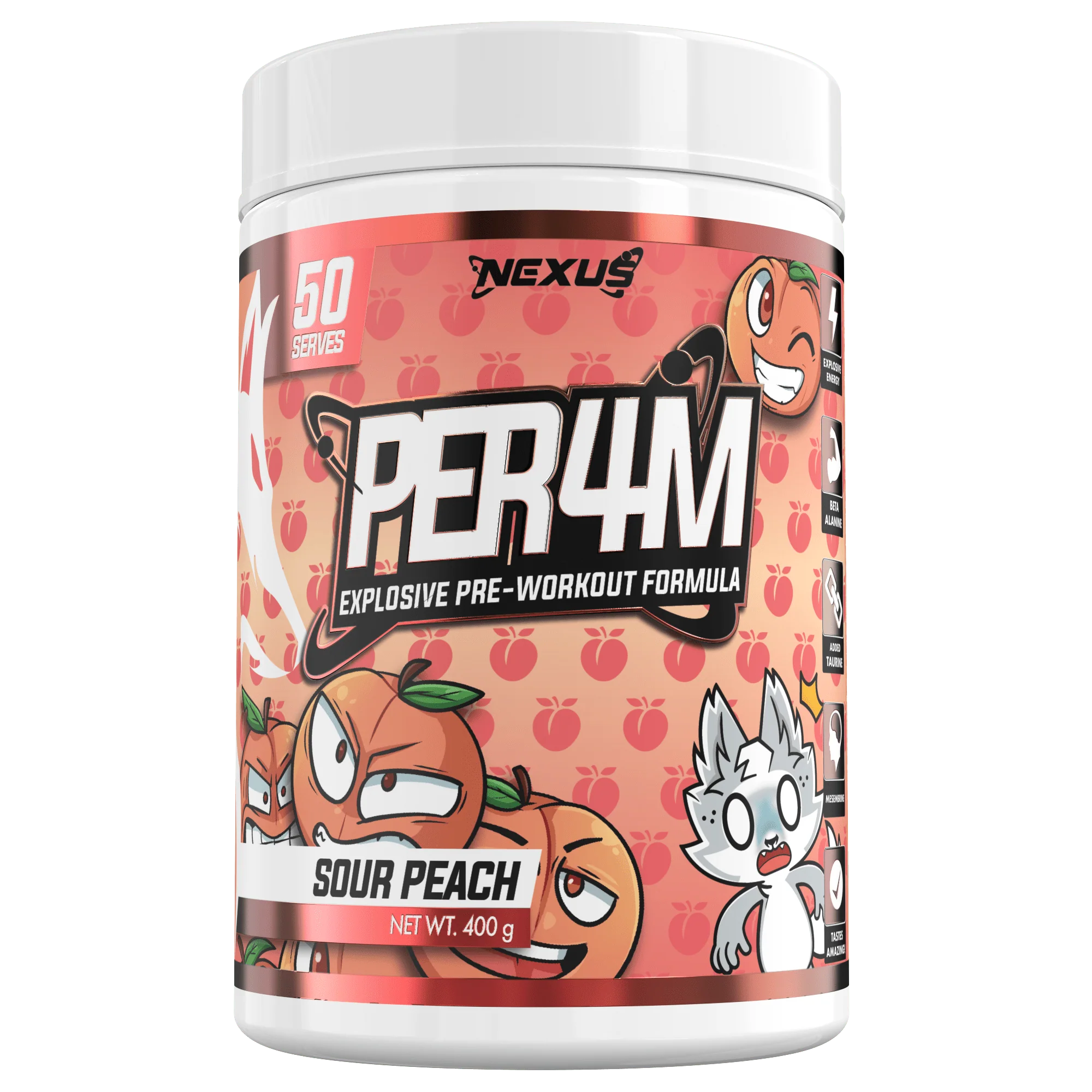 Nexus PER4M High Stim Pre-Workout - 400g (50 Serves) - Sour Peach ...