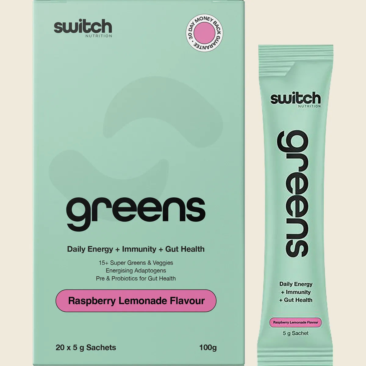 Switch Nutrition Greens Satchets - 20 x 5g Sachets - Raspberry Lemonade ...
